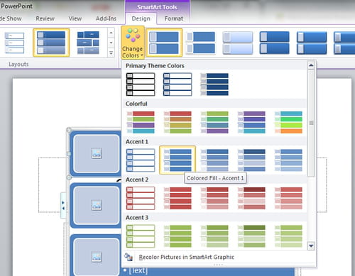 PowerPoint - Change the colors of an entire SmartArt graphic
