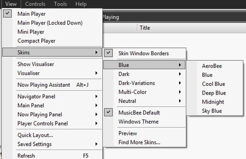 MusicBee - Change Skins