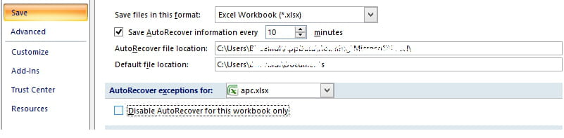 How To Disable Auto Recover In Excel