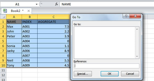 Excel Select All Empty Rows cells